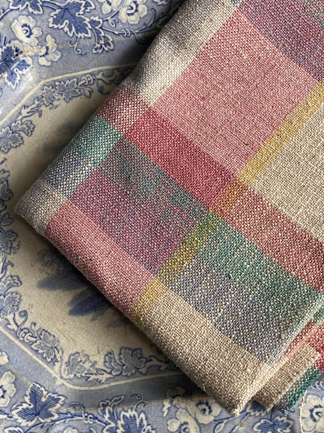 Pastel Plaid Linen Fabric 35”x27” Light Toned Linen - Etsy