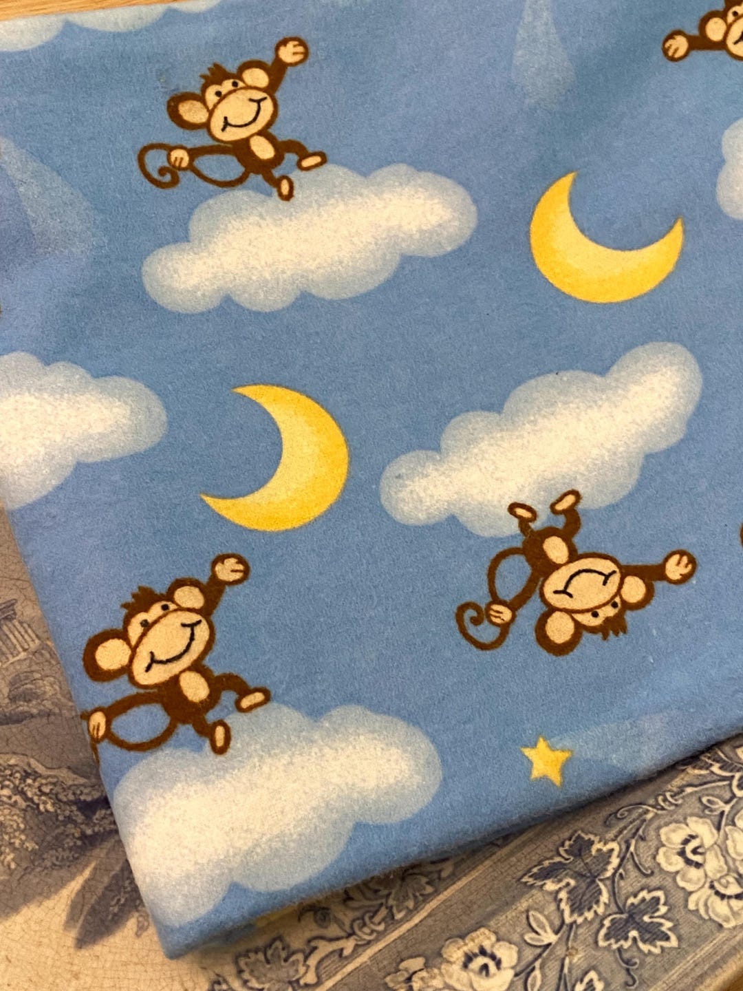 Monkeys in the Sky Blue Flannel Fabric 18”x22” - Etsy