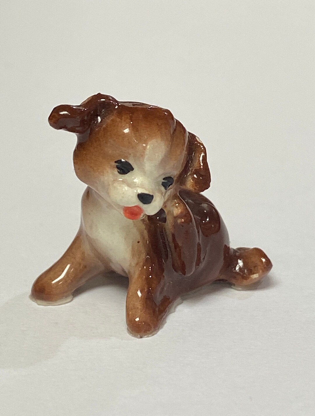 Mini Dog Figurine - Tiny Porcelain Dog - Cute Brown Floppy Eared Dog - Etsy