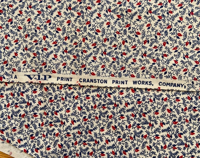 Vintage Cranston Print Works Company Fabric - Blue and Red Mini Floral ...