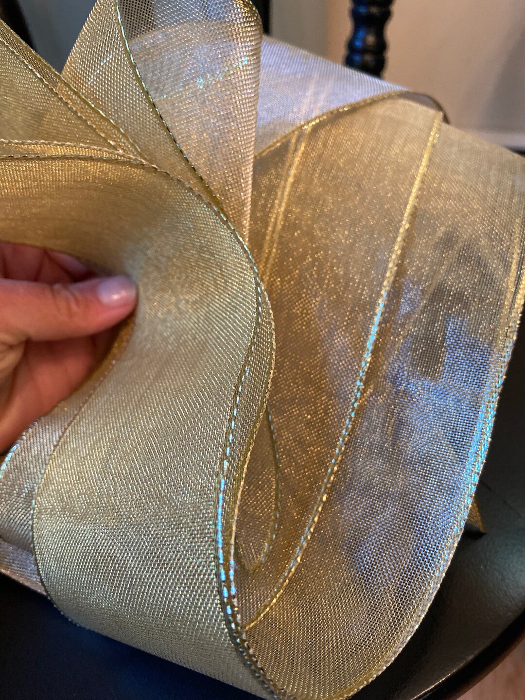 Over Three Yards of Gold Mesh Wired Ribbon 3 Gold Mesh Wired Ribbon ...