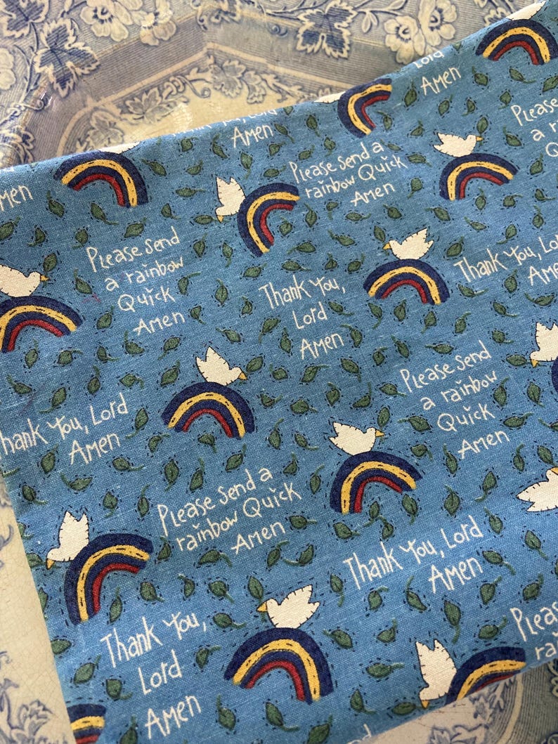 White Dove and Rainbow Cotton Fabric 31”x22” Thank You, Lord and Please ...