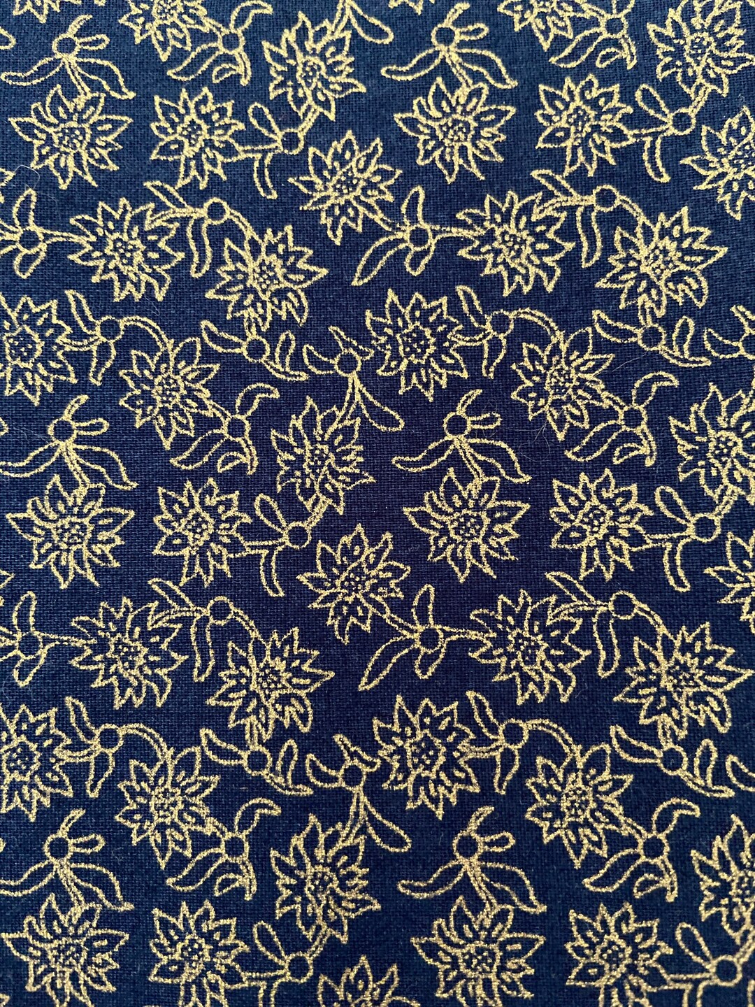 Blue and Gold Cotton Quilting Fabric Golden Floral on Blue Crafting ...