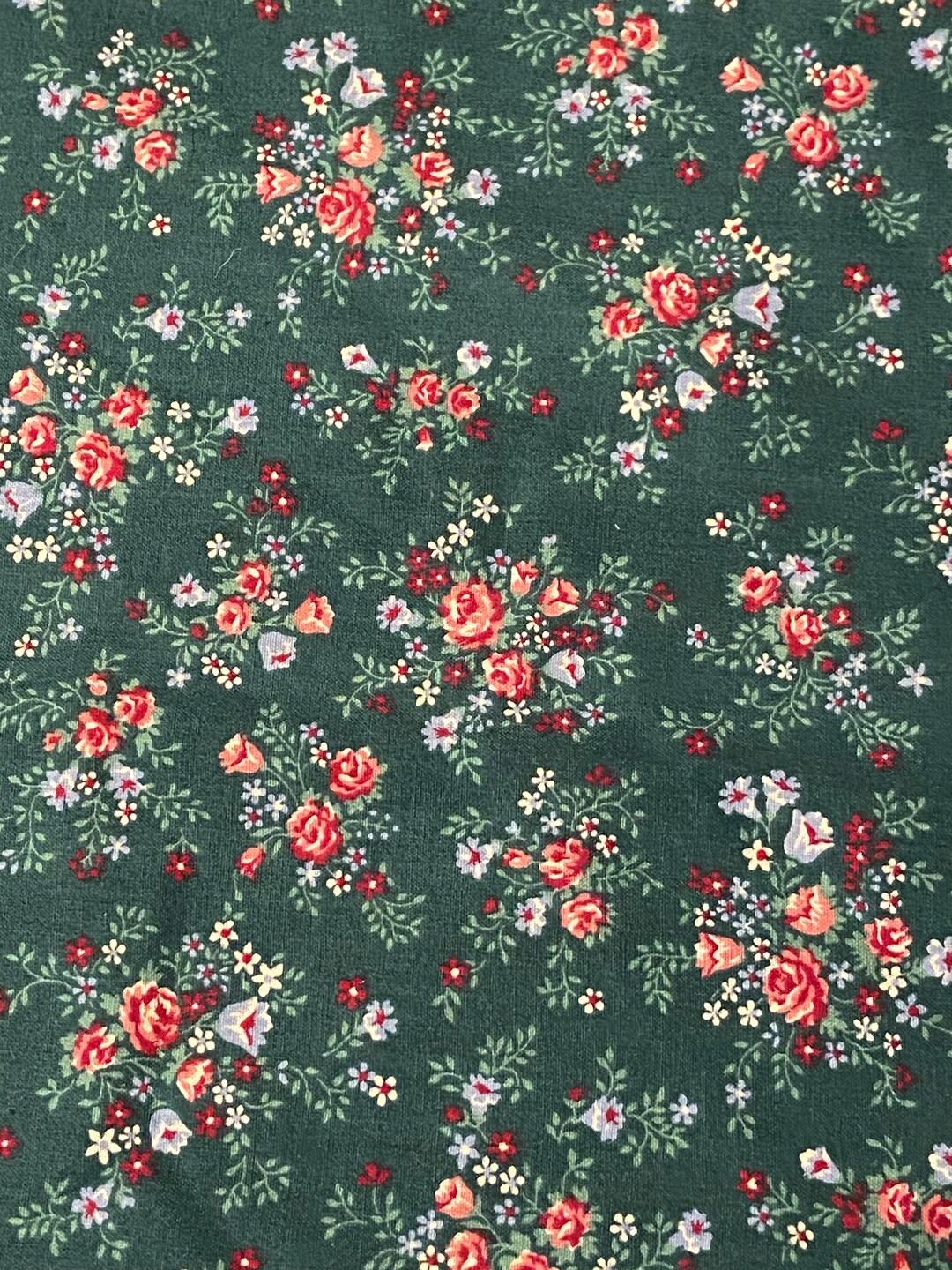 Vintage Springs Industries Fabric Forest Green With Floral Bouquets - Etsy