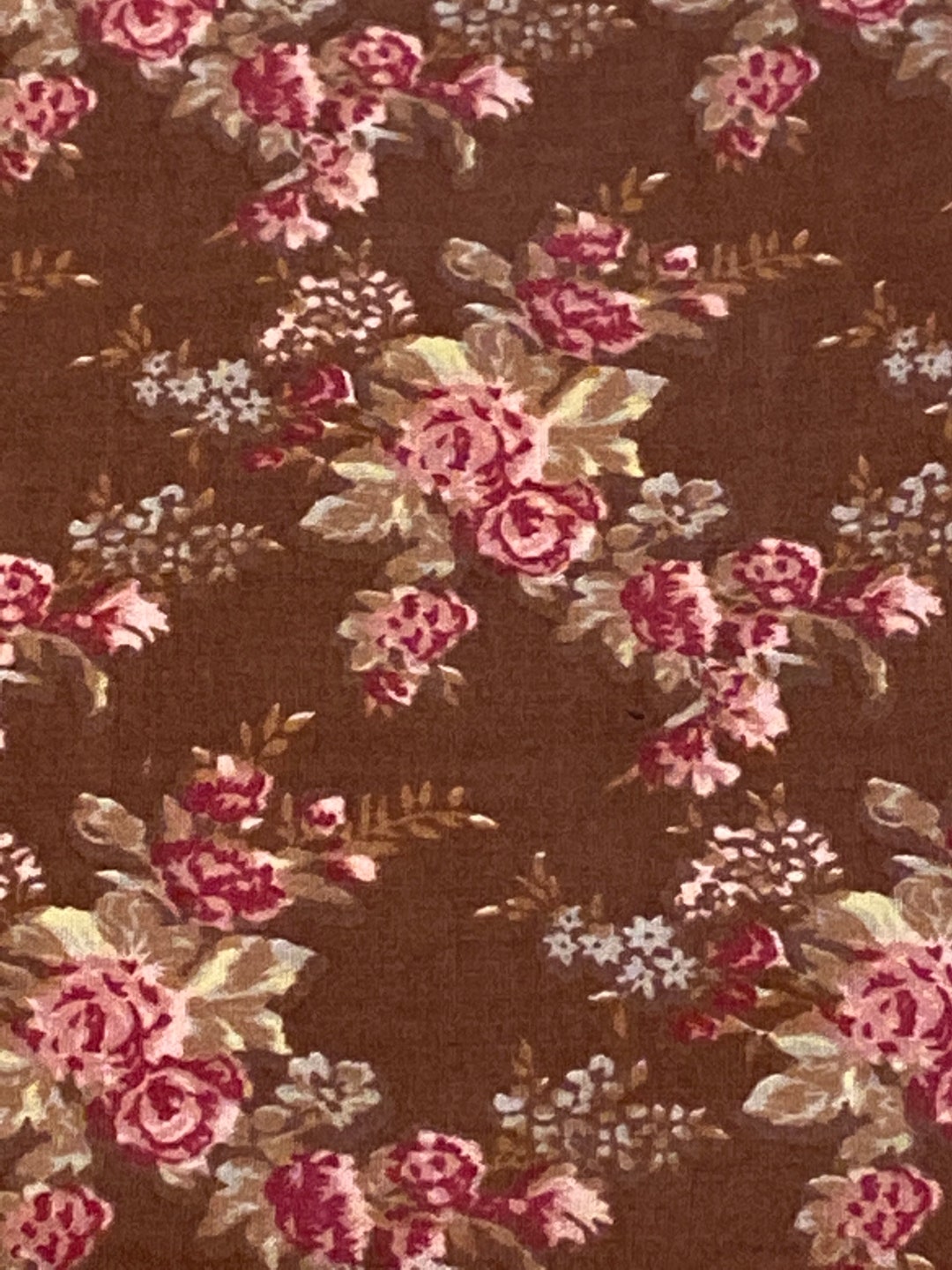 English Rose Quilting Fabric 21”x18 Antiqued Brown Tea Rose Cotton ...