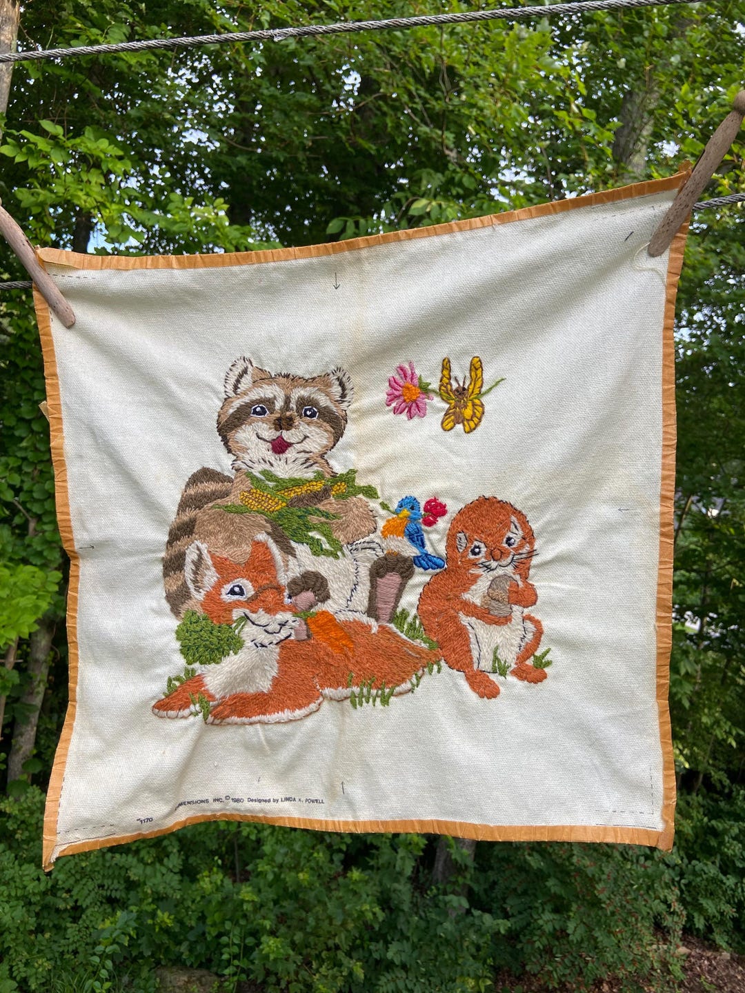 Forest Friends Crewel Embroidery Piece Animal Snackers Dimensions Panel ...