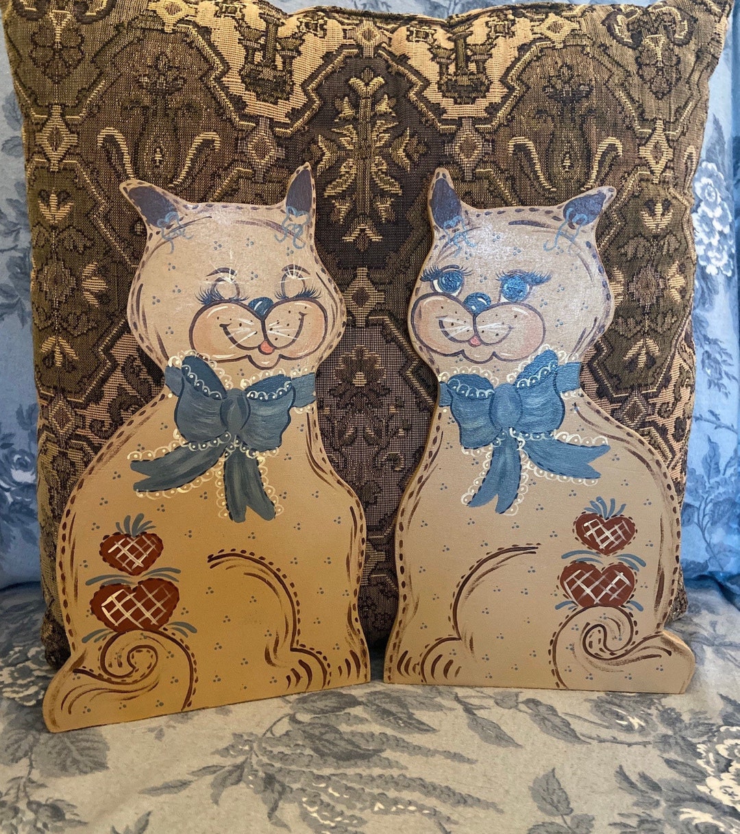 Painted Wooden Cat Wall Hangings - Happy Cat Decor - Etsy