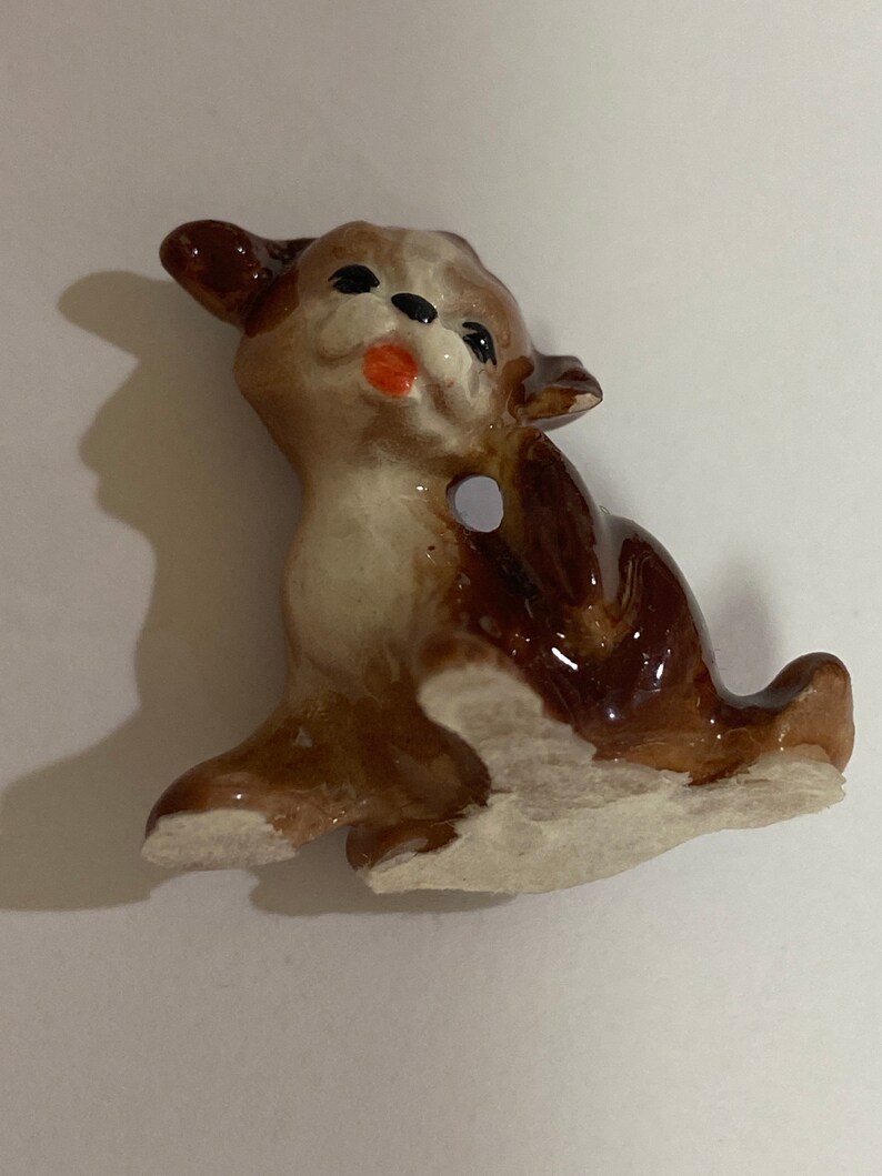 Mini Dog Figurine Tiny Porcelain Dog Cute Brown Floppy - Etsy