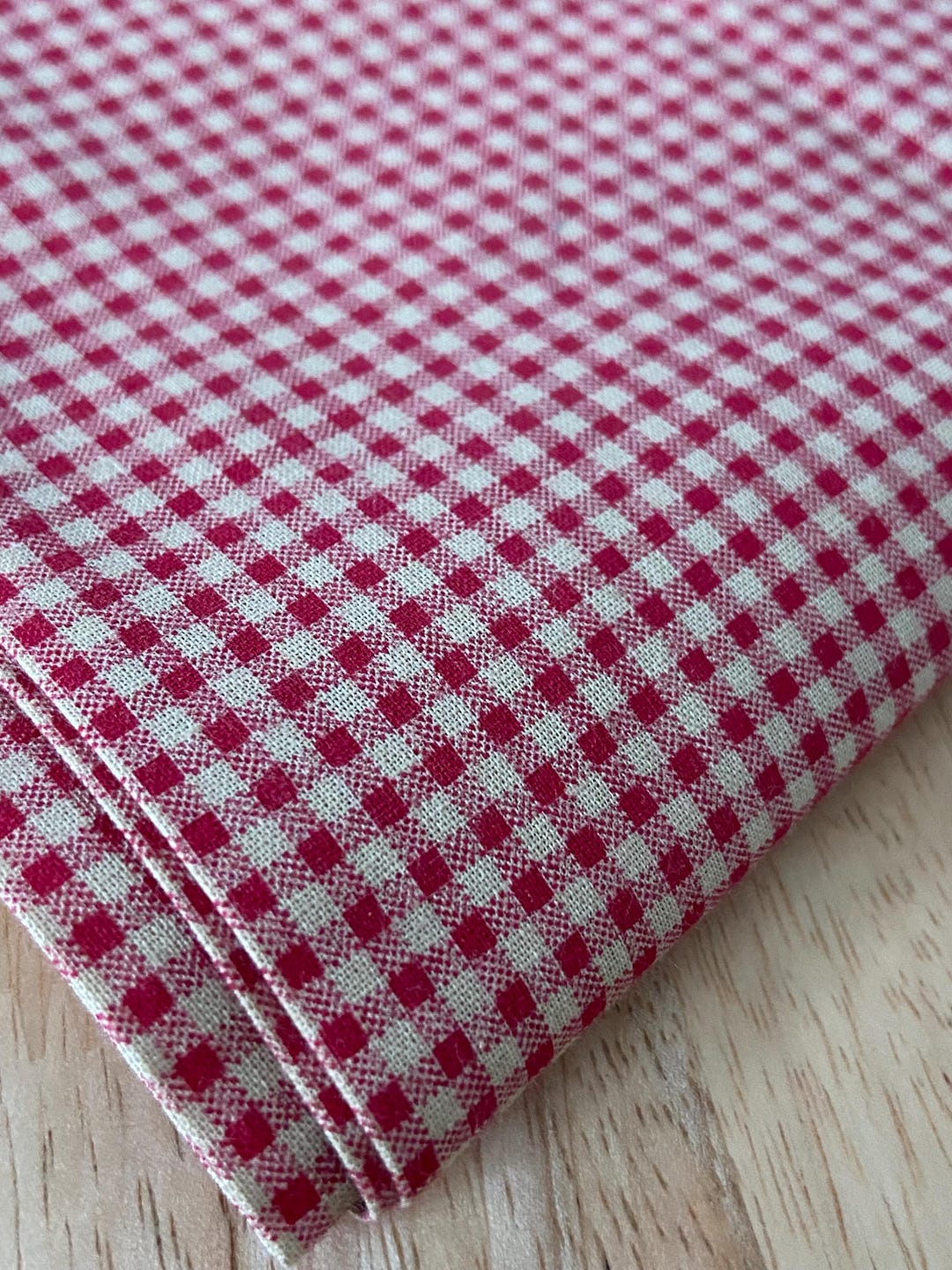 Primitive Red and Beige Gingham Cotton Fabric One Yard - Bright Red ...