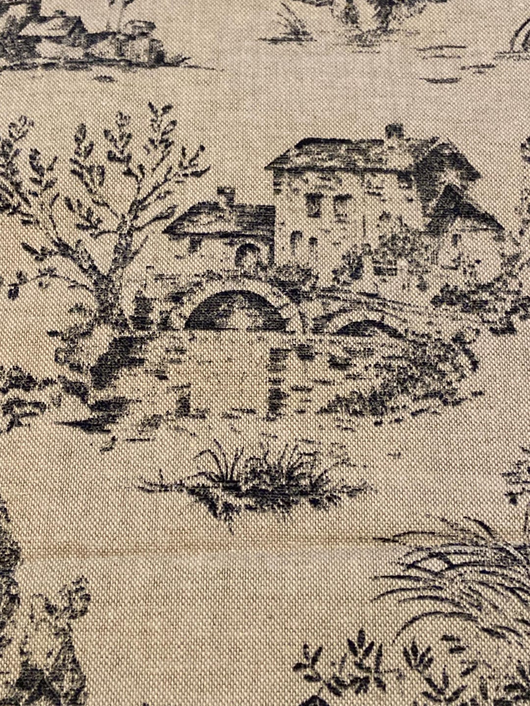 P. Kaufman Beige and Black Toile Fabric 56”x44” Mill on the River ...