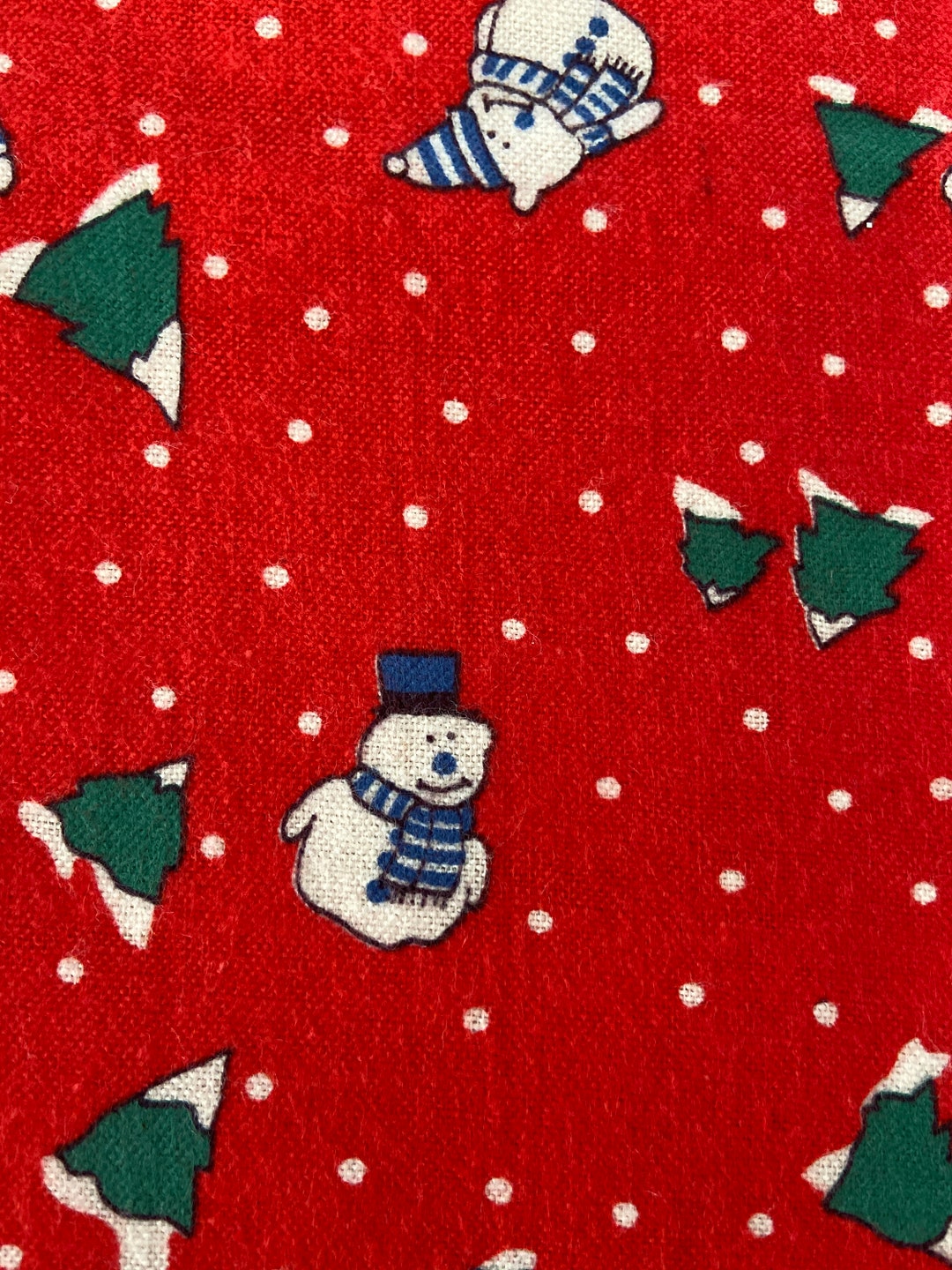 Vintage Winter Flannel Fabric Remnant 43”x12” Snow Scene Polar Bear Red ...