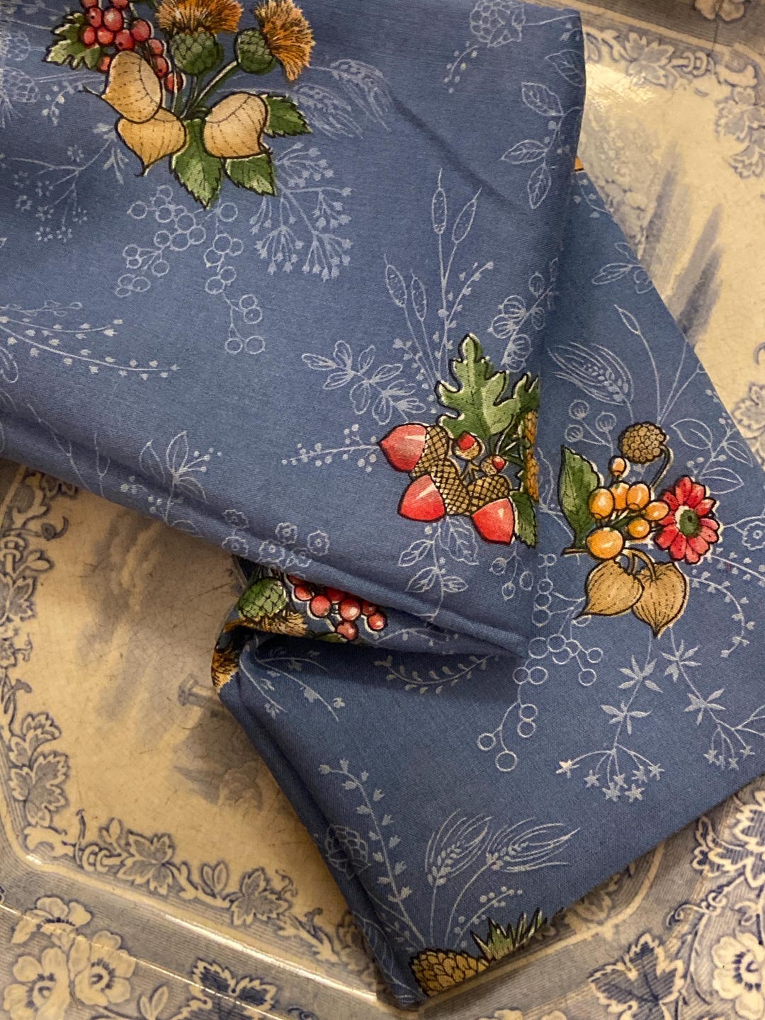 VTG Concord Fabric 27”x22” Blue Autumn Florals Cotton Fabric - Etsy