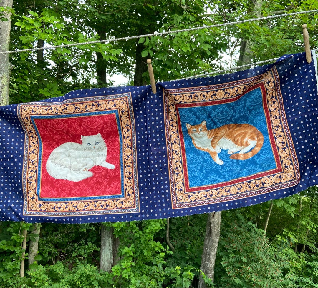 VTG Cat Fabric Panels With Persian White Cat and Tabby Cat - Etsy