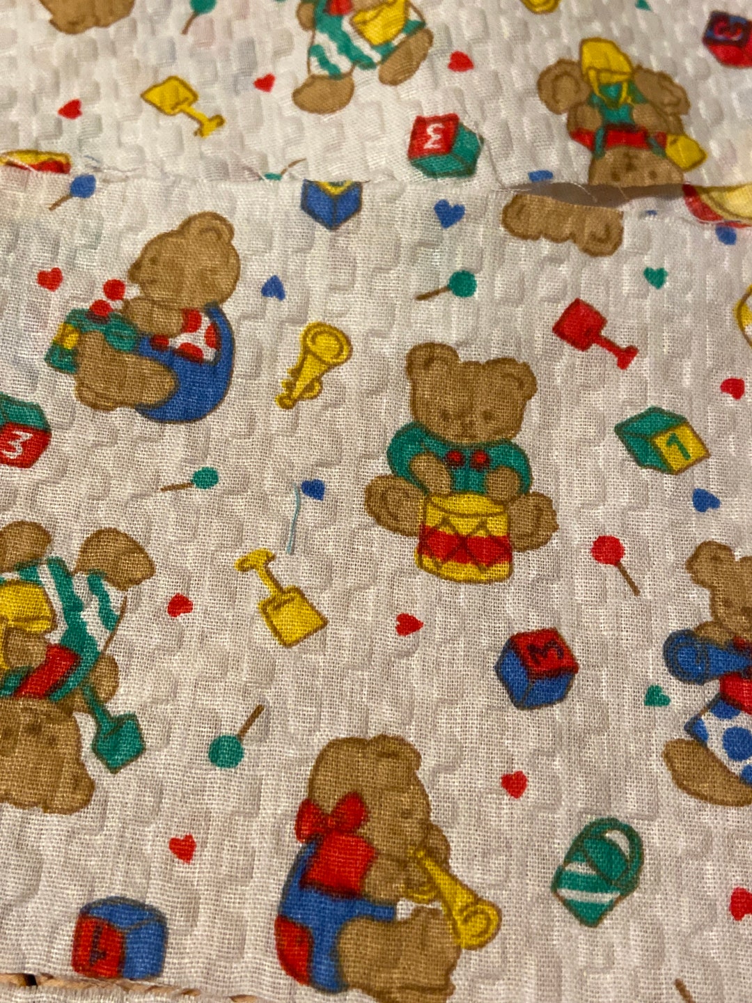 Vintage Teddy Bear Fabric Remnants - Wamsutta Playful Teddy Bears ...