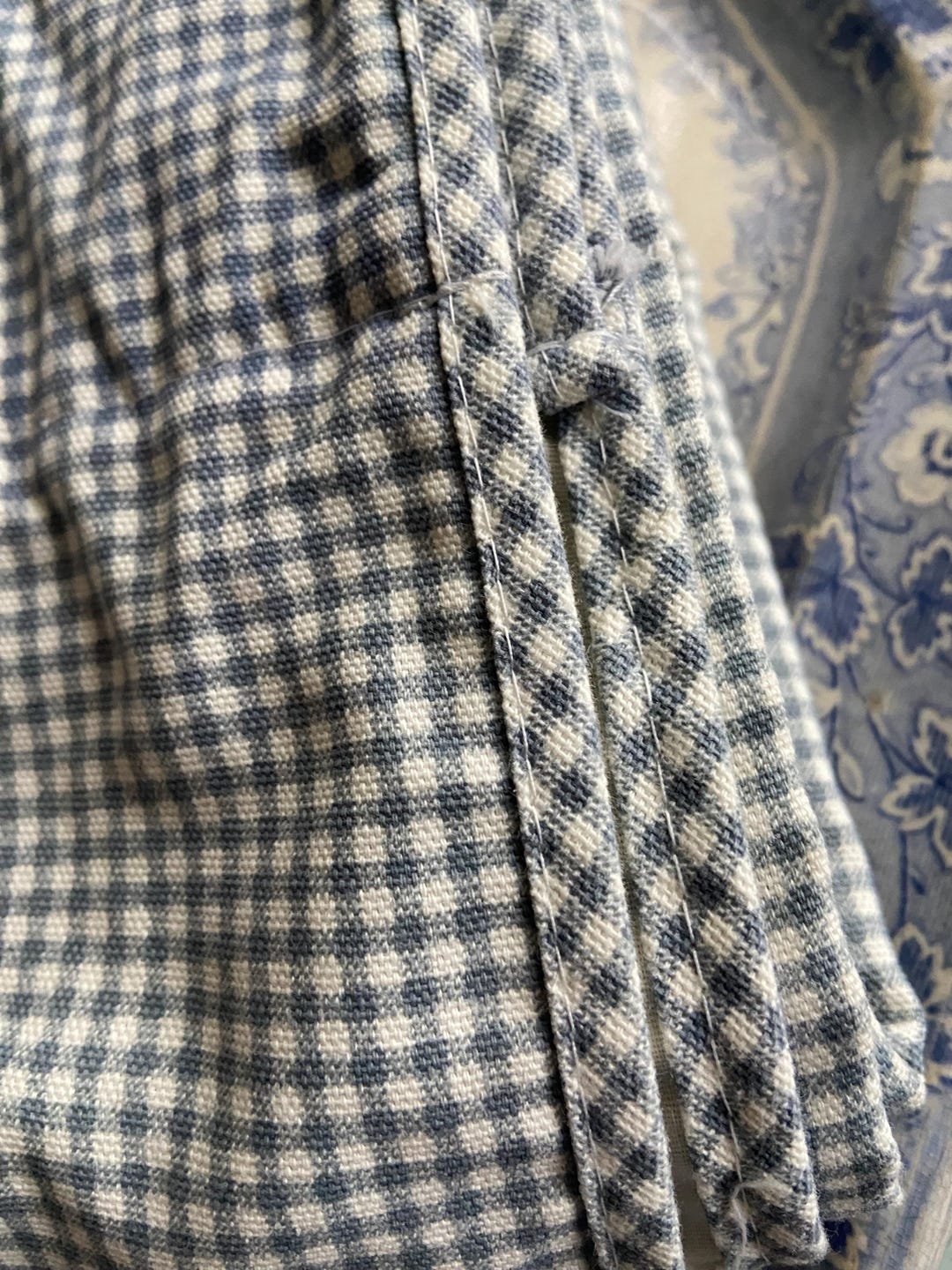 Blue and White Gingham Country Swag Curtain Set Lined With Piped Edges ...