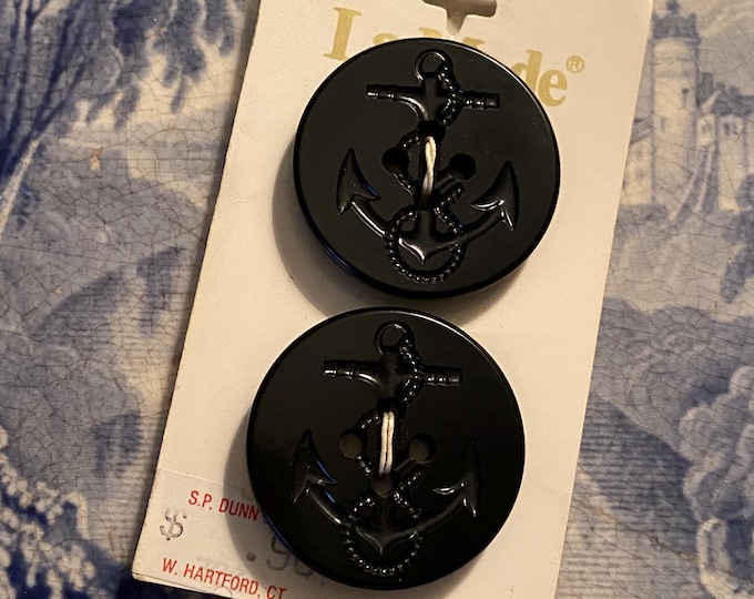 Vintage La Mode Nautical Buttons 2-count 1.25” Black Pea Coat Anchor ...