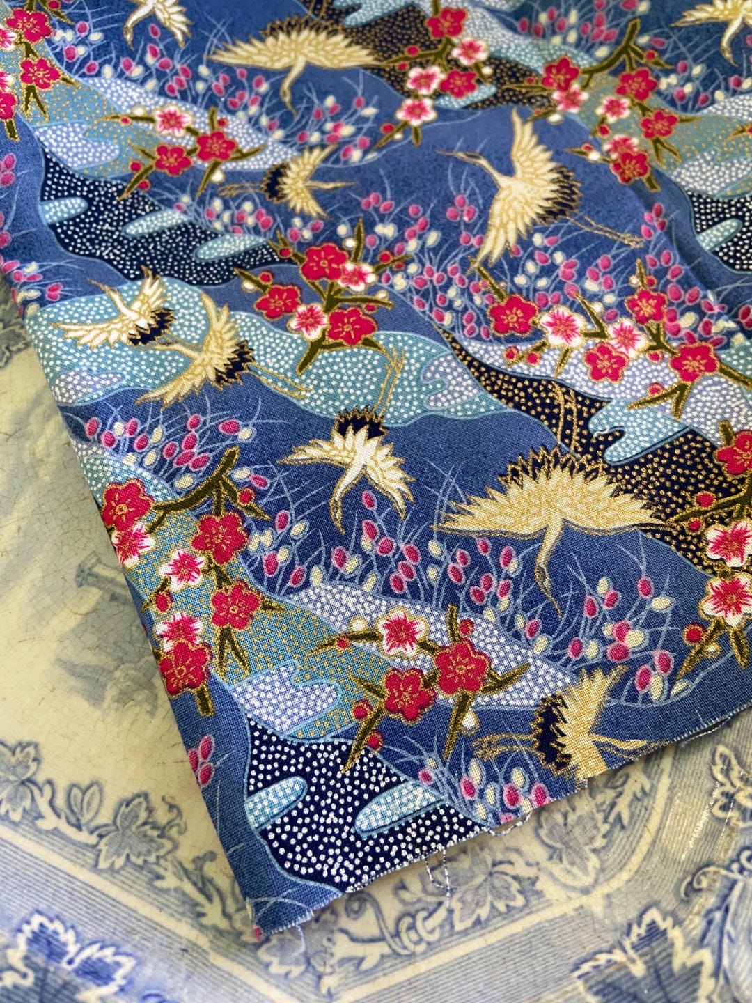 Magical Garden With Crane Cotton Fabric 15”x21” - Etsy