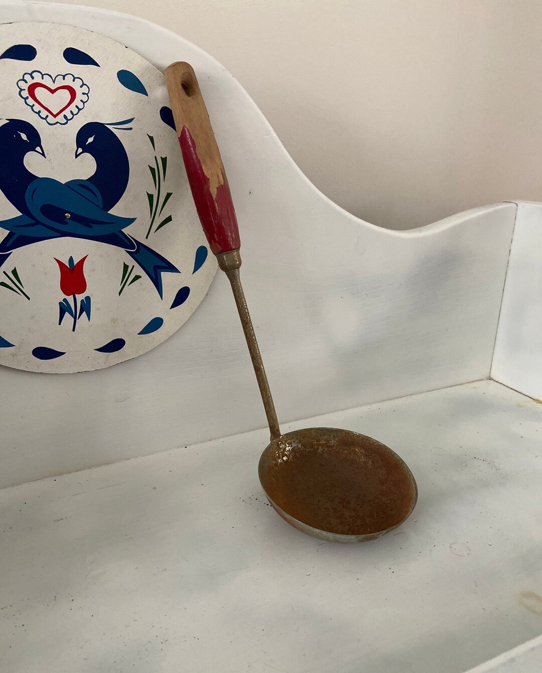 Rusty Ladle Kitchen Decor - Vintage Ladle With Red Wood Handle - Etsy