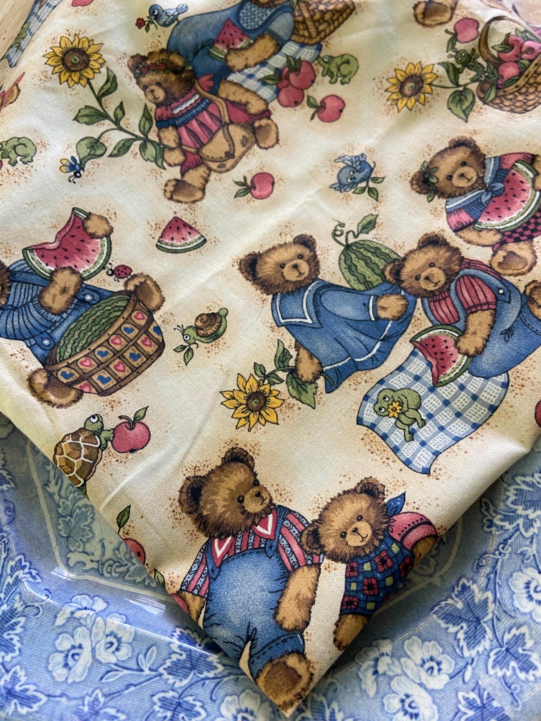 Vintage Teddy Bear Cotton Fabric 24”x28” Springs Industries Daisy ...
