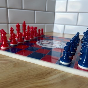 Red White Blue | Resin Chess Board | 32 Chess Pieces | 24 Checkers | 11 ...