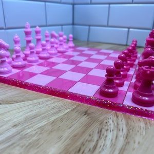Pink Chess Board | Game Night | 32 Chess Pieces | 24 Checkers | 11"x11 ...