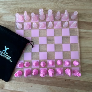 Pink Chess Board | Game Night | 32 Chess Pieces | 24 Checkers | 11"x11 ...