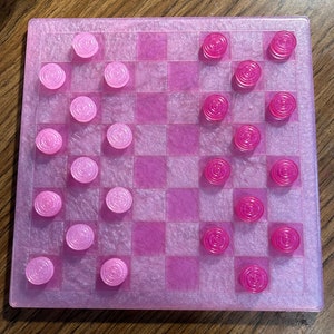 Pink Chess Board Game Night 32 Chess Pieces 24 Checkers Light Pink/dark ...