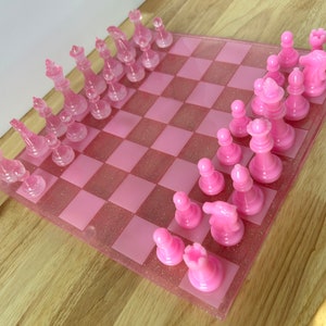 Pink Chess Board | Game Night | 32 Chess Pieces | 24 Checkers | 11"x11 ...