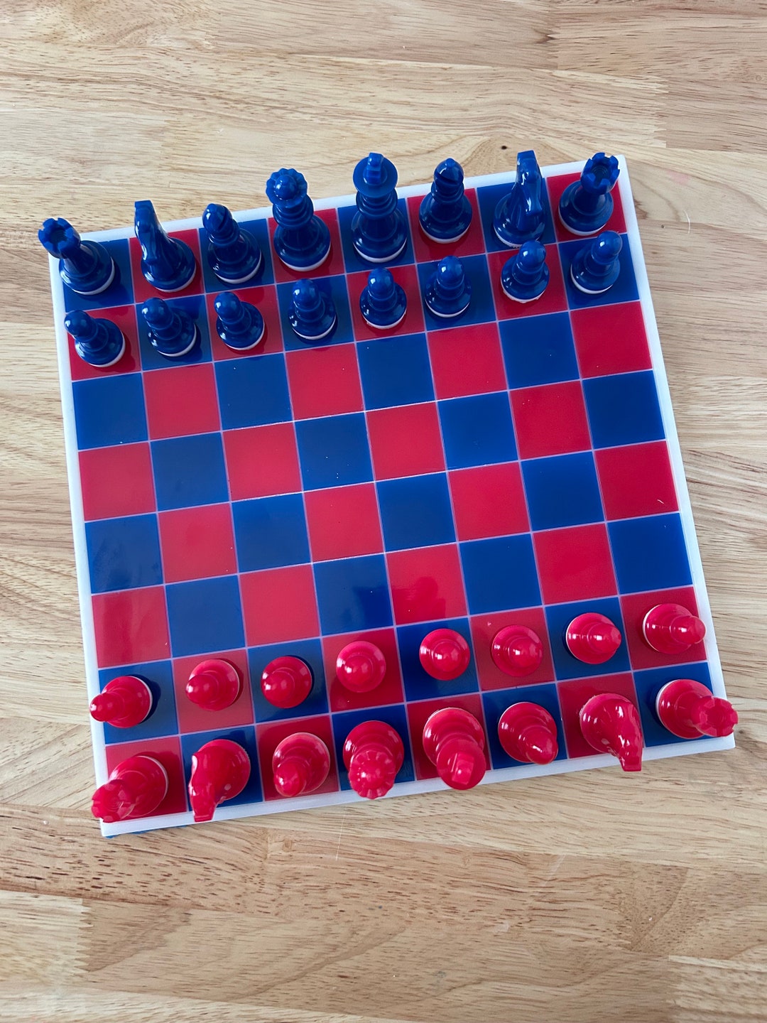 Red White Blue | Resin Chess Board | 32 Chess Pieces | 24 Checkers | 11 ...