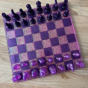 Purple Chess Board | Game Night | 32 Chess Pieces | 24 Checkers | Lilac ...