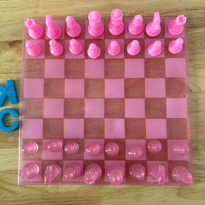 Pink Chess Board Game Night 32 Chess Pieces 24 Checkers 11x11 Handmade ...