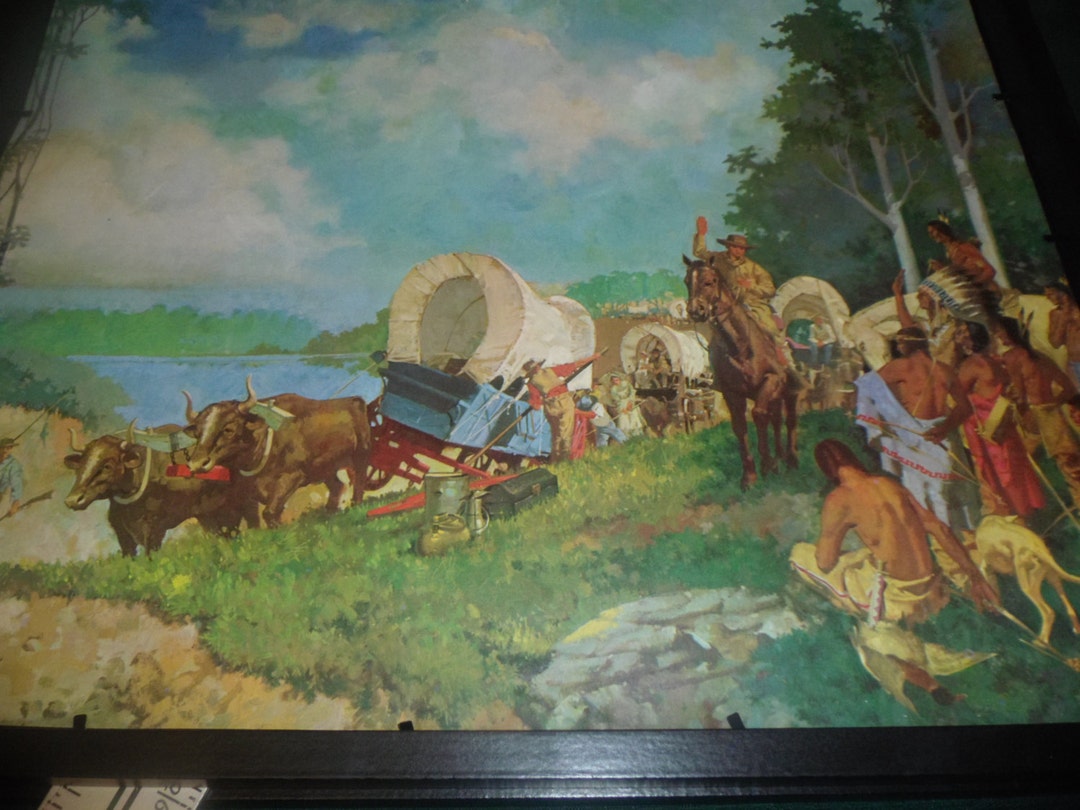 Native American Indian Wagon Train of Cowboys by Luke Doheny - Etsy