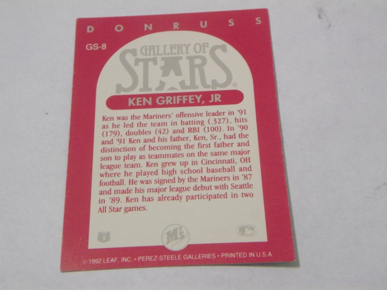 1992 Donruss Gallery of Stars Ken Griffey Jr GS-8 - Etsy