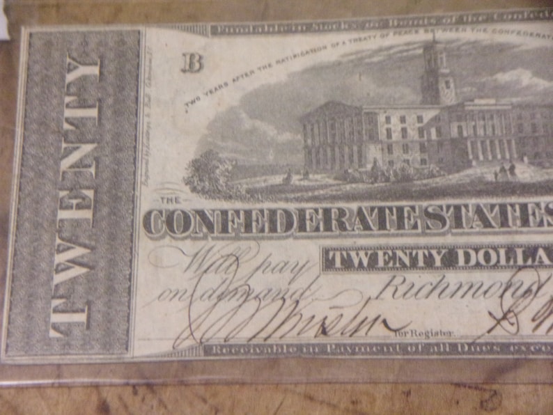 1863 20 Dollar Confederate States of American Note Civil War - Etsy