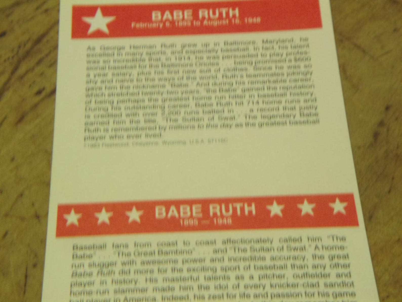 1983 Fleetwood Babe Ruth First Day Covers Promo 2 Card Panel - Etsy