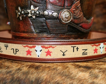 Western Leather Inlay Beaded Belt - Etsy