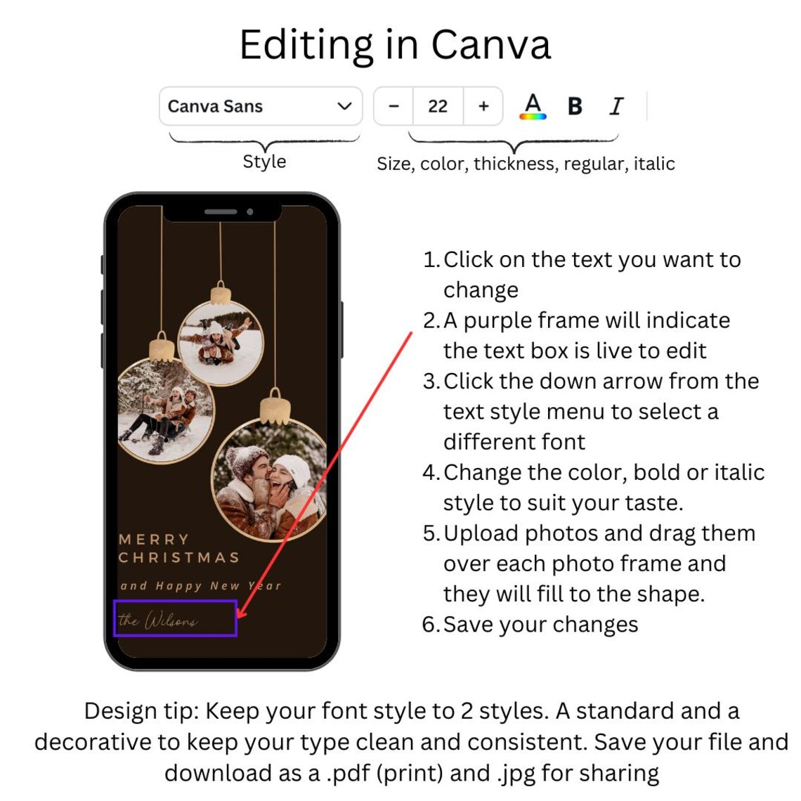 Christmas Photo Card, Digital PHOTO CHRISTMAS CARD, Gold Ornaments ...