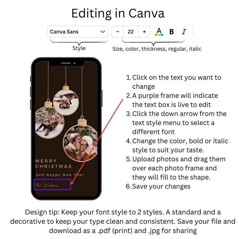 Christmas Photo Card, Digital PHOTO CHRISTMAS CARD, Gold Ornaments ...