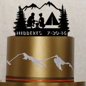 Camp Wedding Cake Topper, Camping Couple Cake Topper, Campers Around a ...