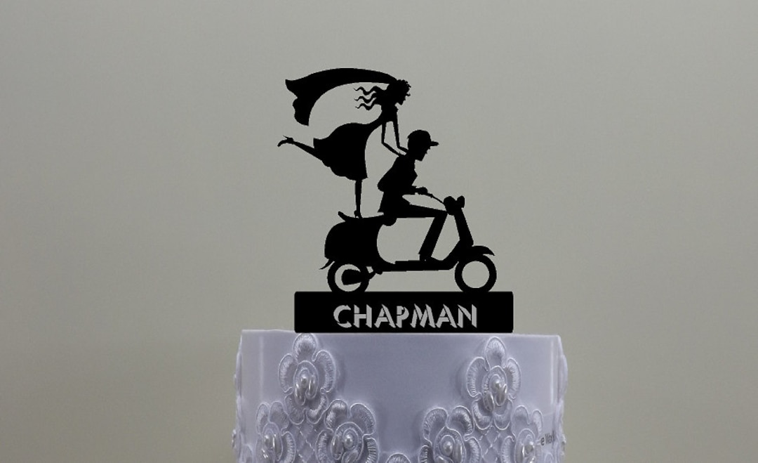 Moped, Scooter Cake Topper Bride and Groom on Scooter, Moped, or Cycle ...