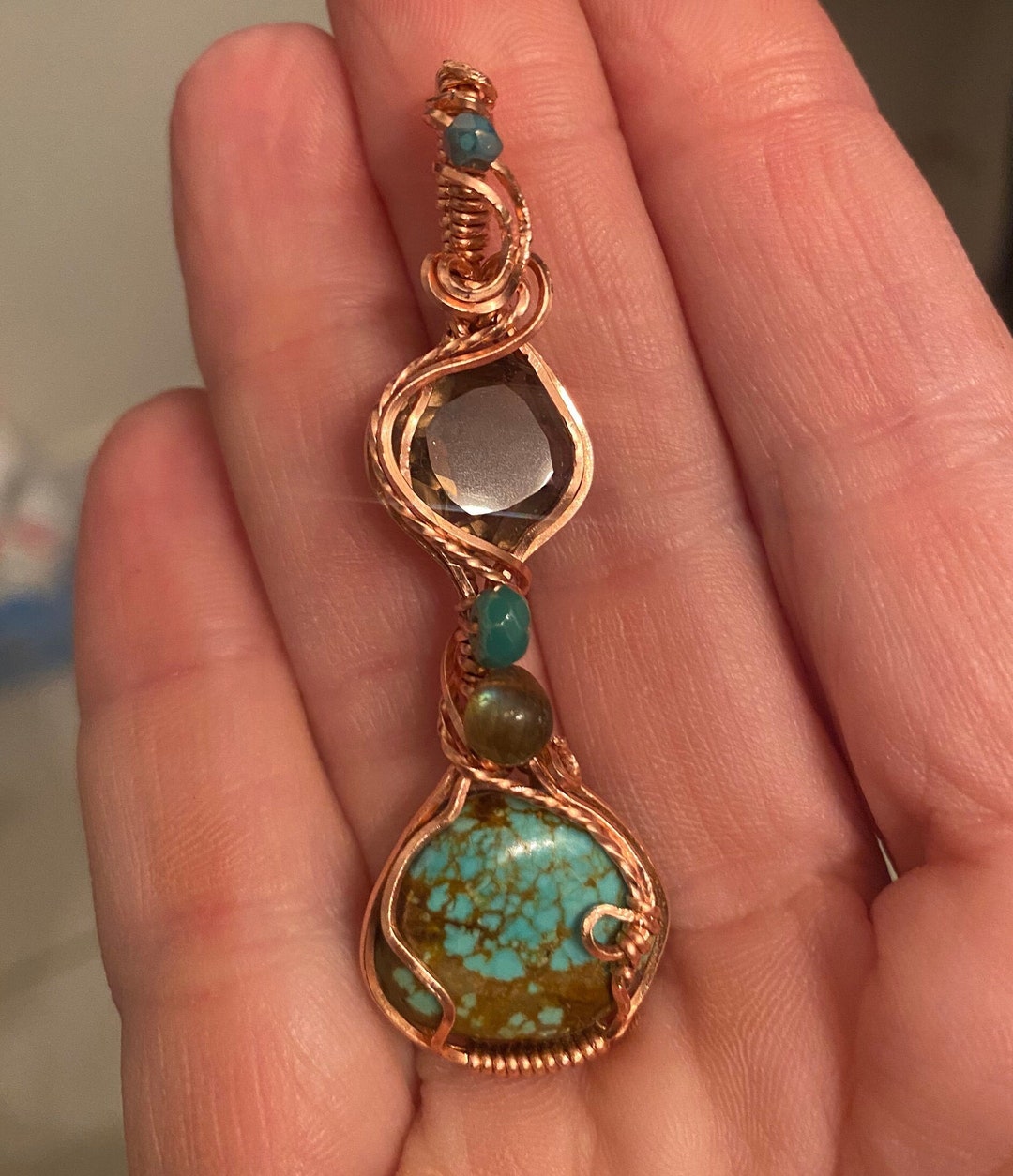 Beautiful New Mexico Turquoise With Smokey Quartz Wrapped in - Etsy