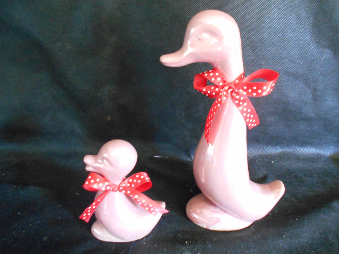 Pair of Pink Ceramic Ducks With Red and White Ribbons - Etsy