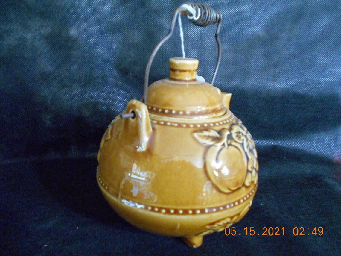 Brown Embossed Teapot With Wire Handle - Etsy