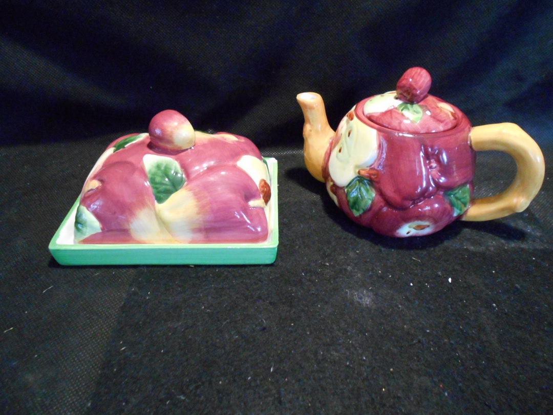 Apples Teapot With Matching Butter Dish - Etsy