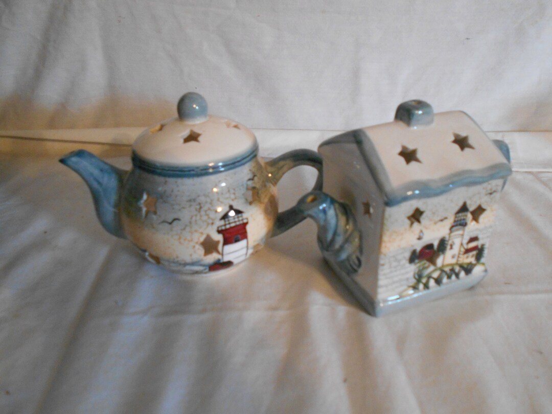 Teapot Tealight Holders - Lighthouse Design Set of Two - Etsy