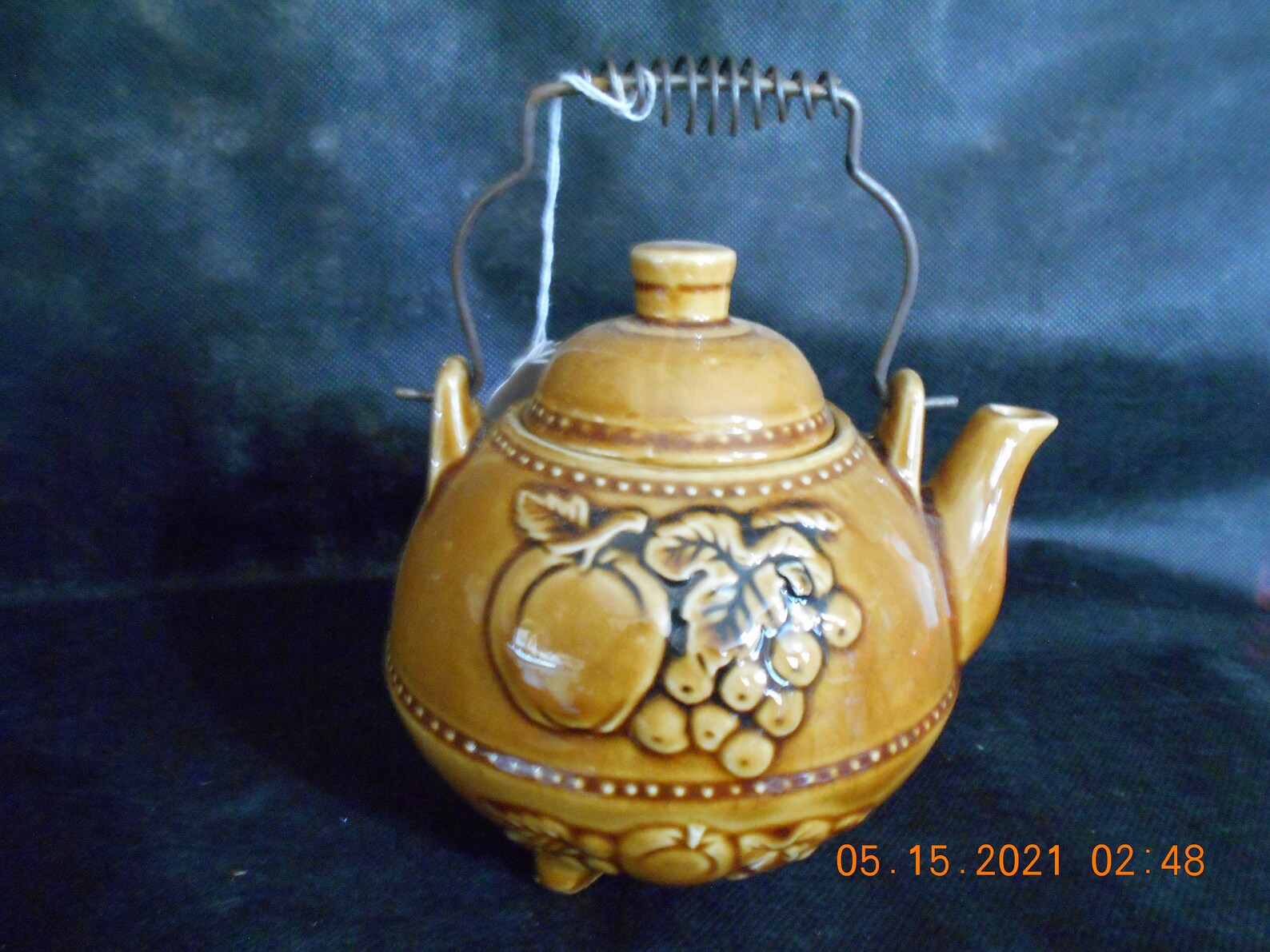 Brown Embossed Teapot With Wire Handle | Etsy