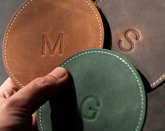 Full Grain Leather Coasters, 4-pack Personalized Leather Coasters ...