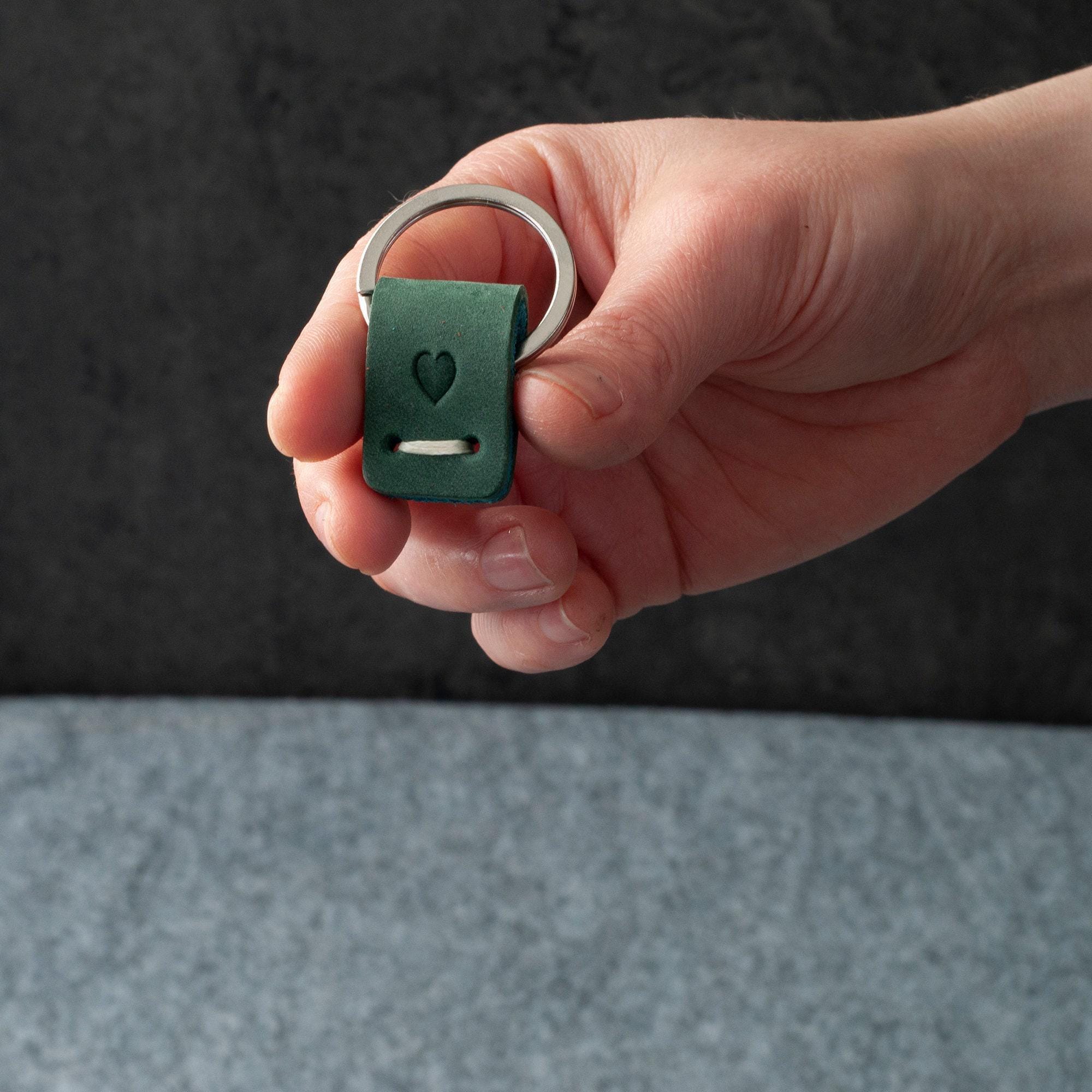 Tiny Personalized Leather Key Holder, Minimalist Key Ring, Hand ...
