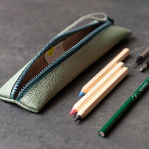 Slim Pencil Case Leather Personalized Small Pen Pouch - Etsy