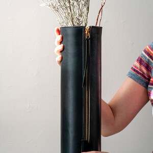 Leather Vase, 3rd Year Anniversary Gift, Zipper Leather Wrapped Vase ...